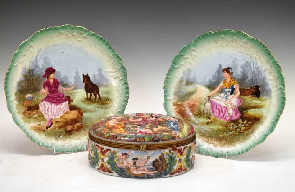 Lot 340 - Large capodimonte oval box, etc.