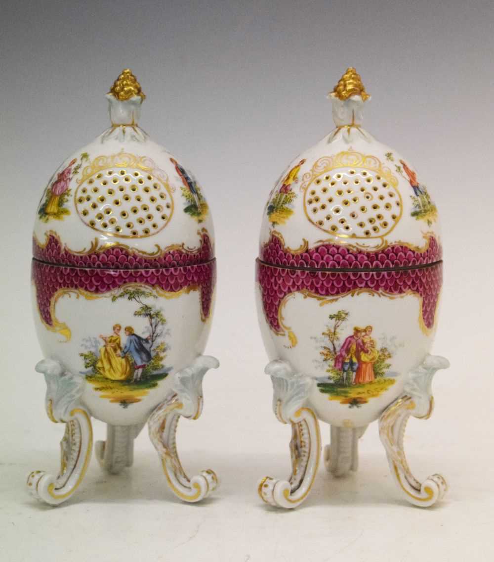 Lot 390 - Pair of Dresden porcelain egg-shaped
