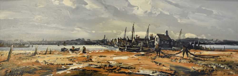 Lot 593 - Edward Elliott - Oil on board - Harbour