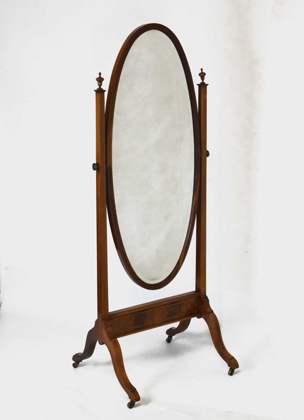 Lot 685 - Edwardian inlaid mahogany cheval mirror