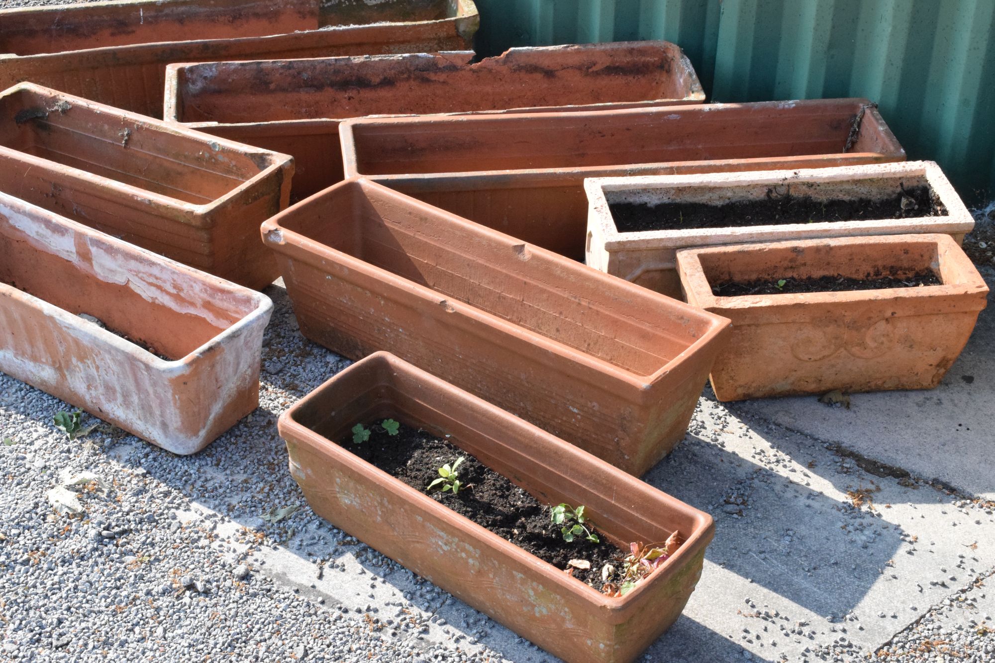 Lot 639 - Nine rectangular terracotta troughs or