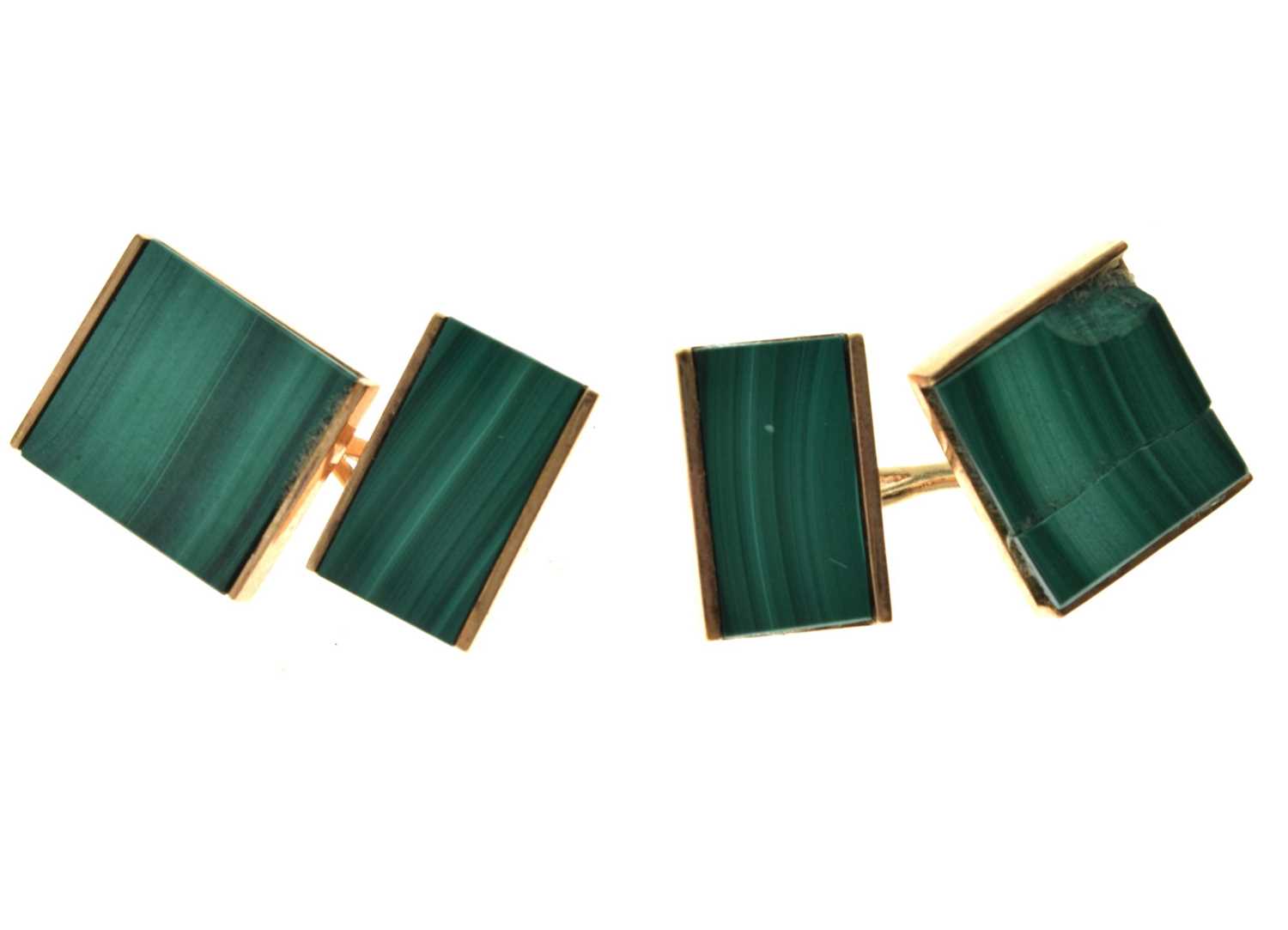 Lot 89 - Pair of 9ct gold and malachite cufflinks