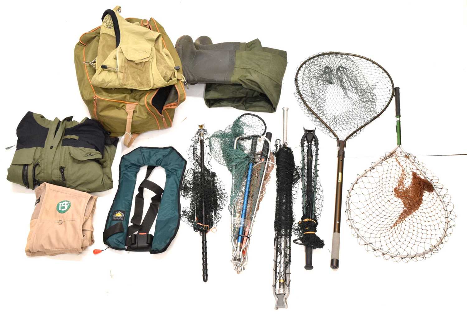 Lot 243 - Quantity of angling nets , waders, and life