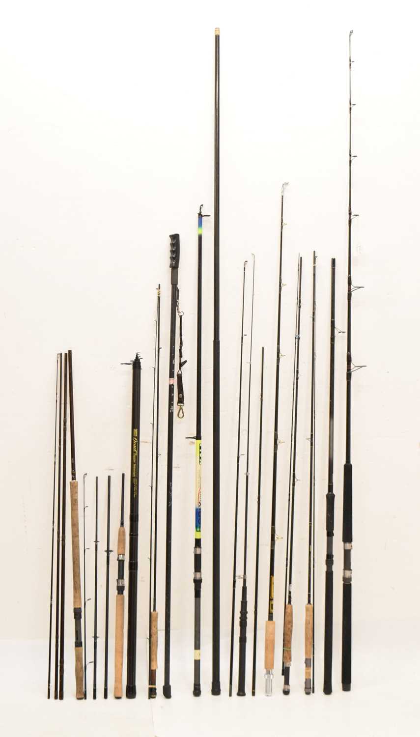Lot 383 - Collection of fishing rod, poles, and part