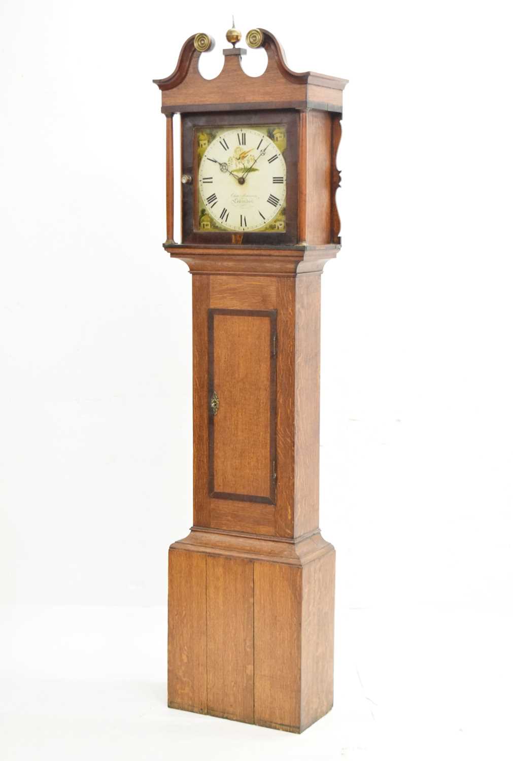 Lot 575 - 19th century oak cased painted dial longcase
