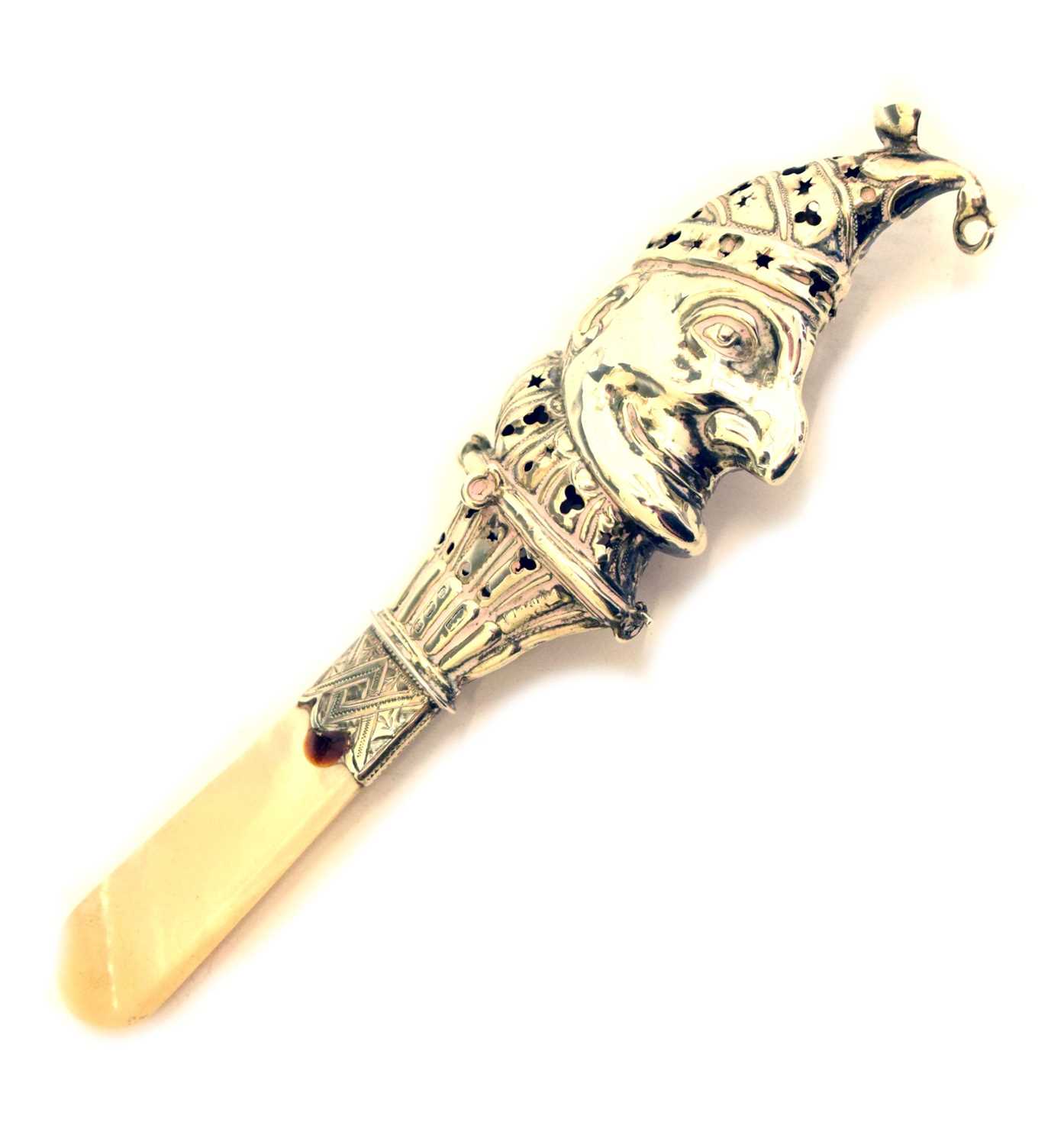 Lot 252 - Edward VII silver Mr Punch teething rattle
