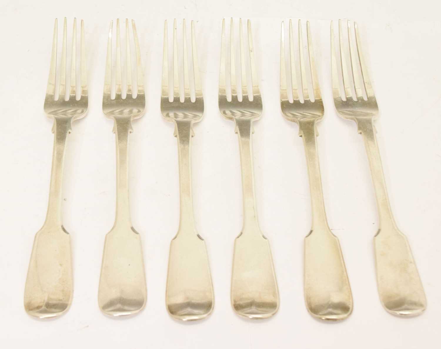 Lot 218 - Set of six Victorian Fiddle pattern table