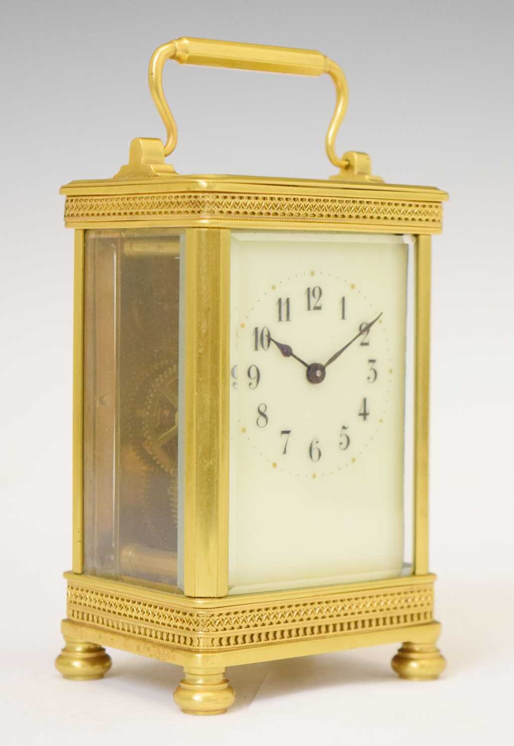 Lot 590 - Gilt metal cased carriage timepiece