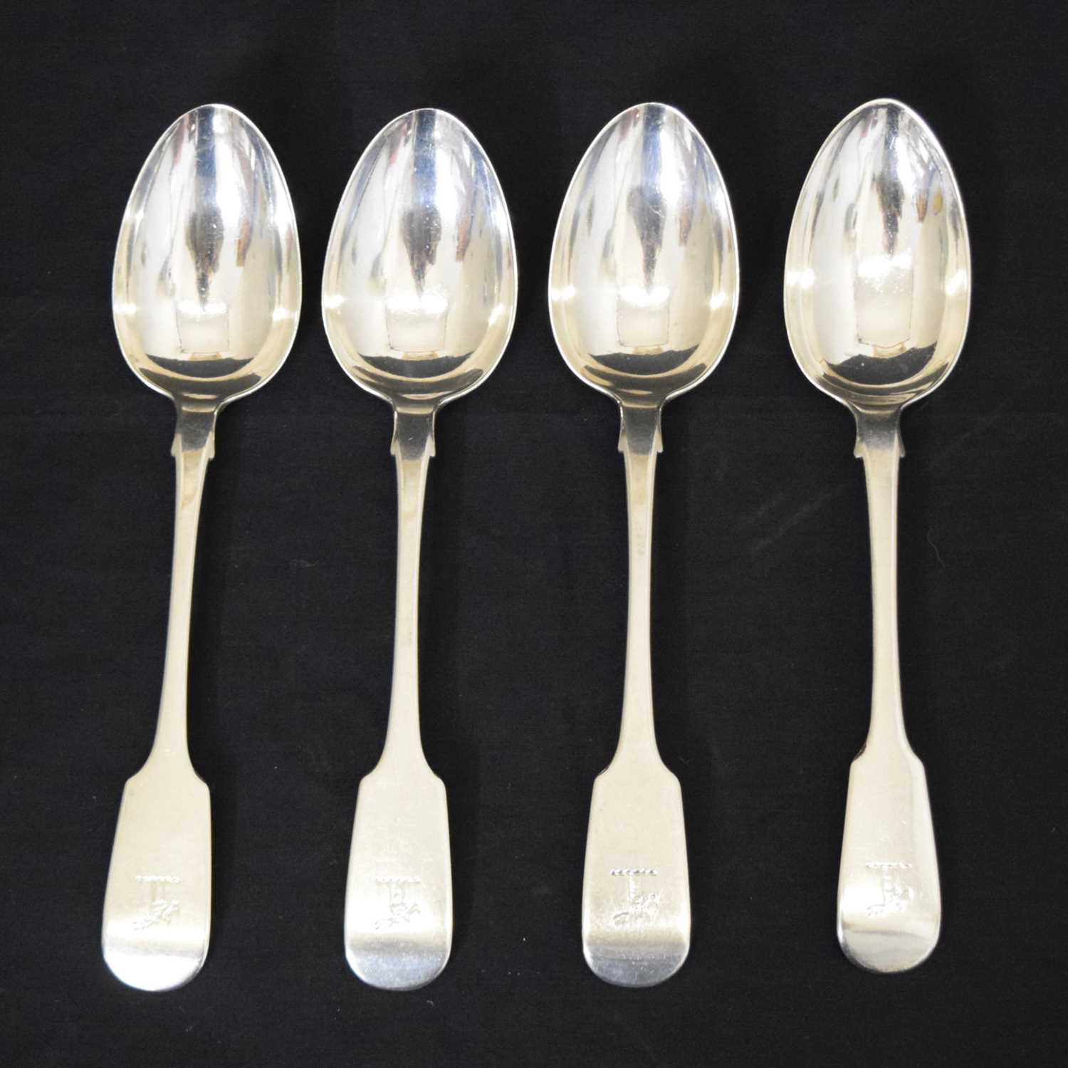 Lot 216 - Matched set of four silver Fiddle pattern