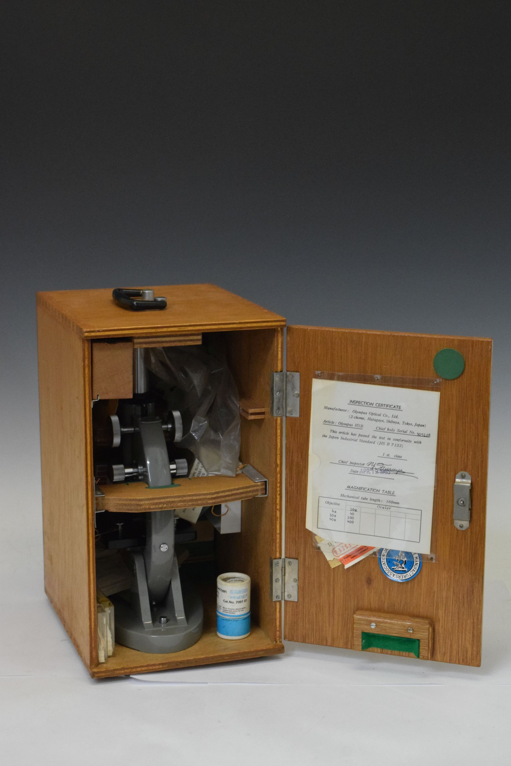 Lot 380 - 1960s wooden cased Olympus Tokyo Microscope
