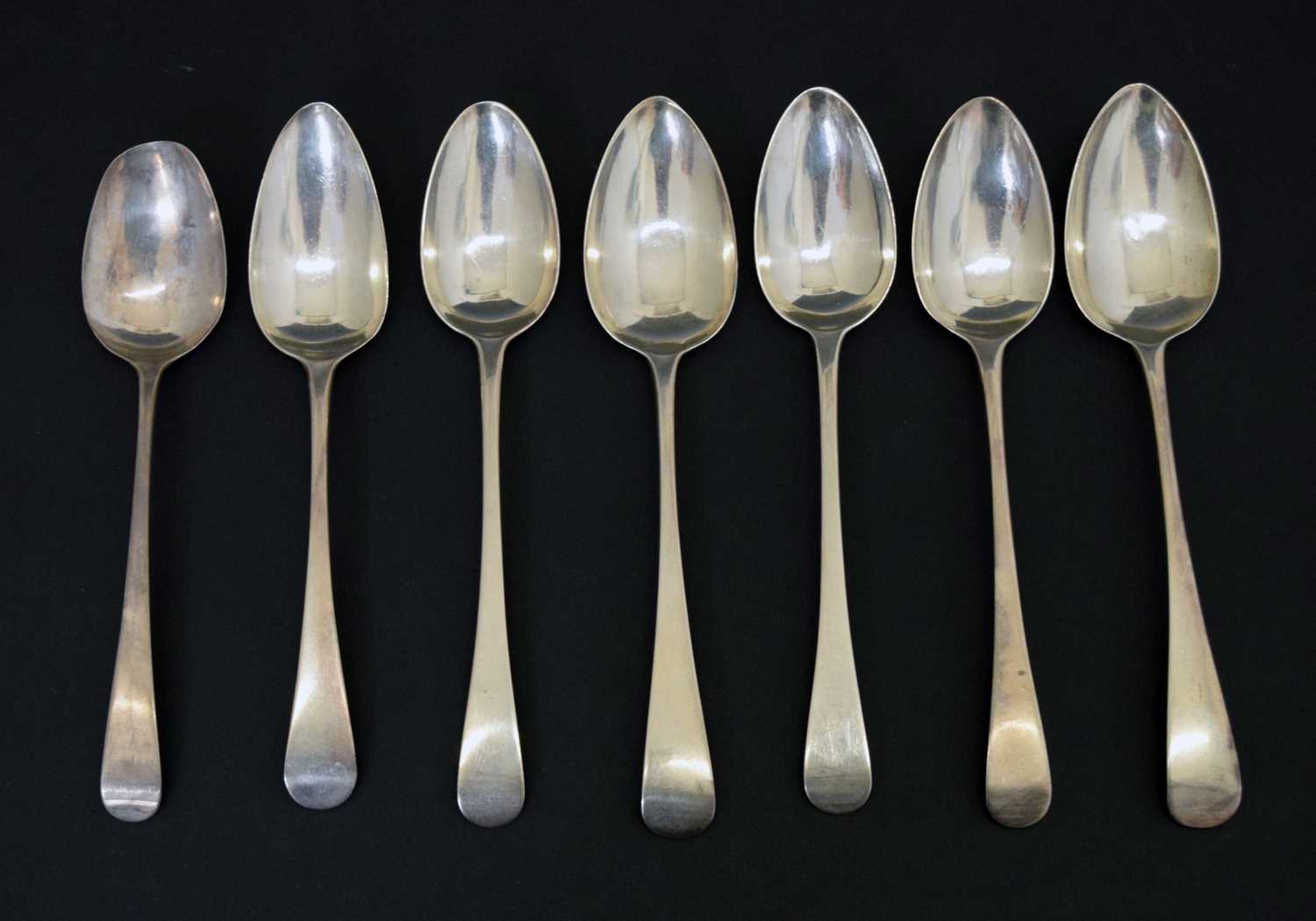 Lot 239 - Seven Georgian silver Old English pattern