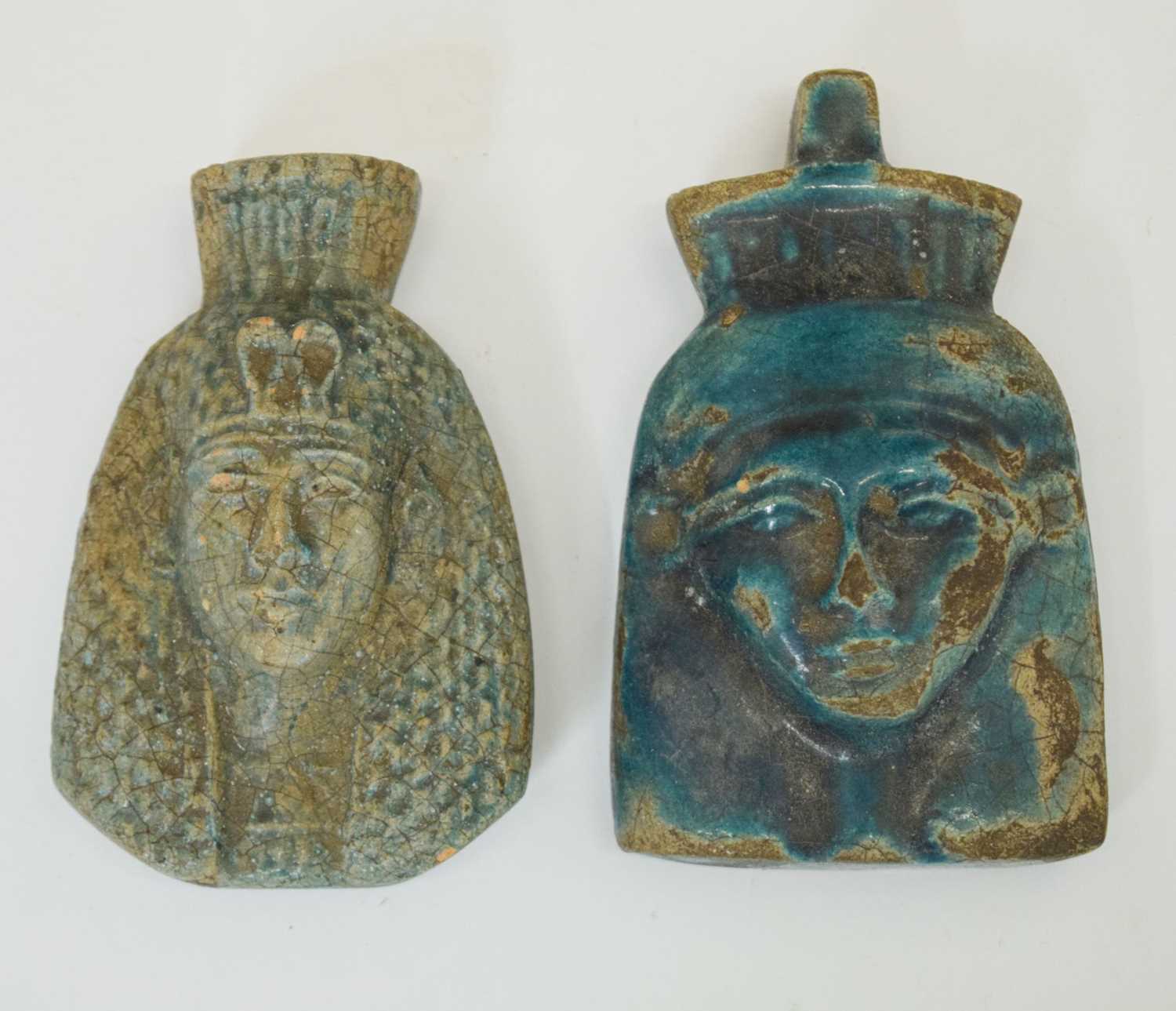 Lot 452 - Two blue glazed faience Pharoah masks