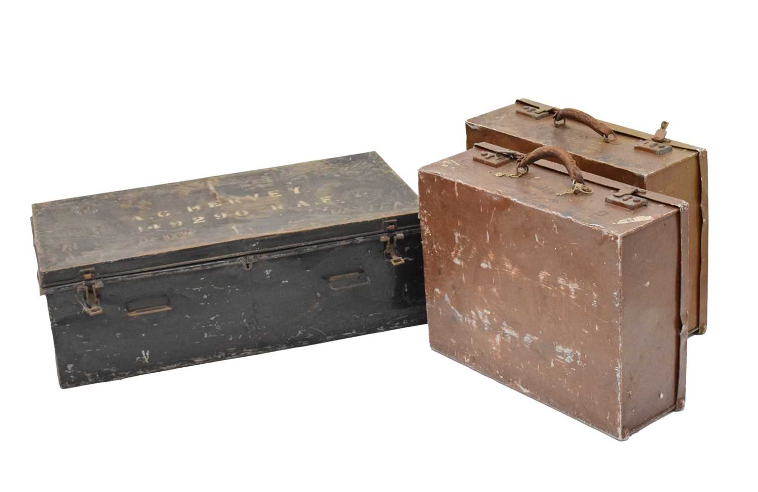 Lot 491 - Metal military chest/box, the hinged lid