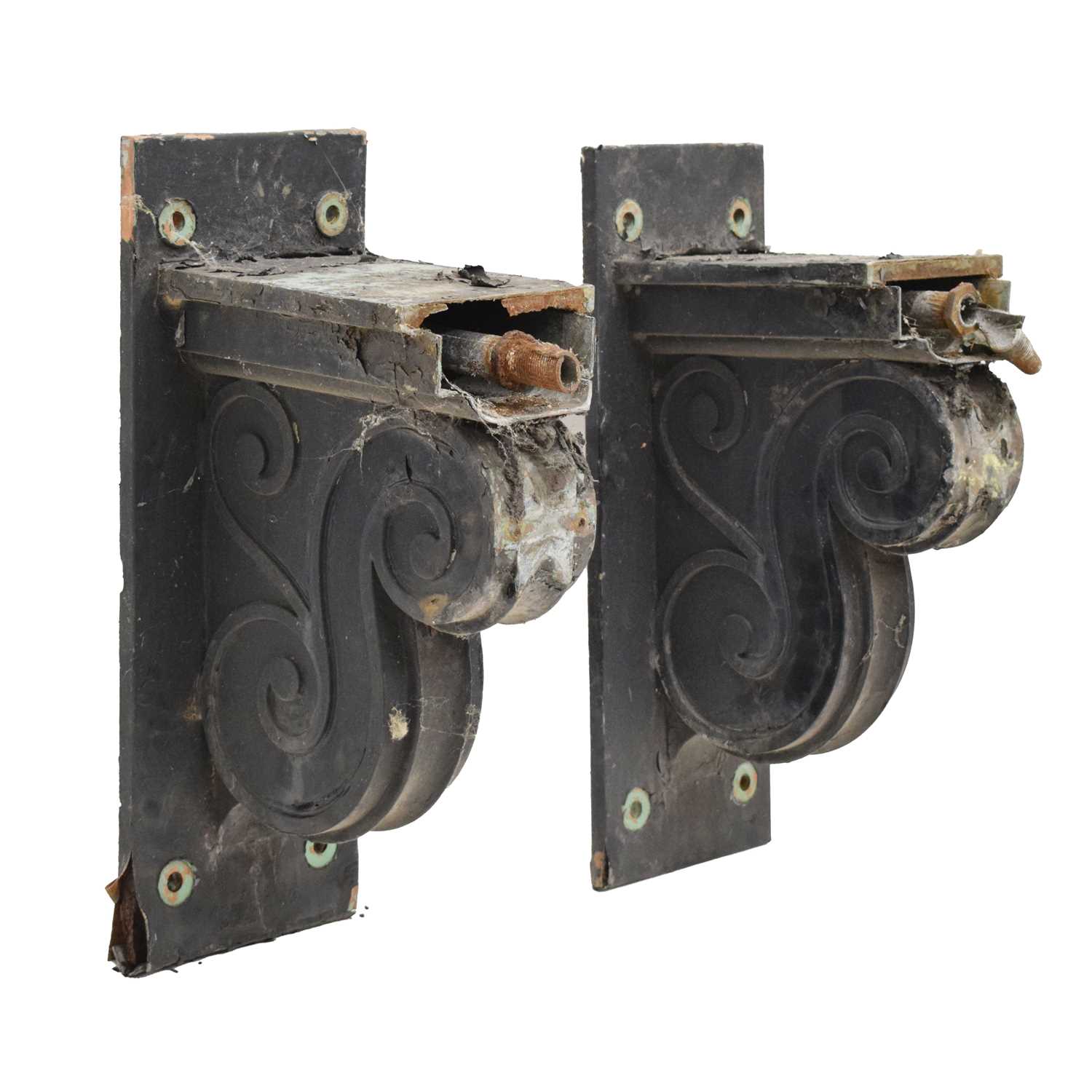 Lot 811 - Pair of black painted metal outdoor wall