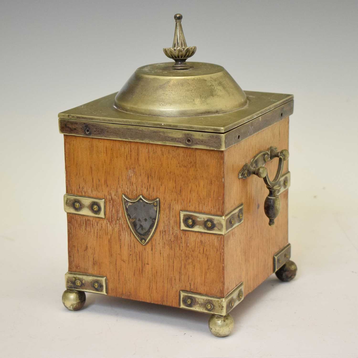Lot 361 - LLate Victorian/Edwardian oak and plated tea