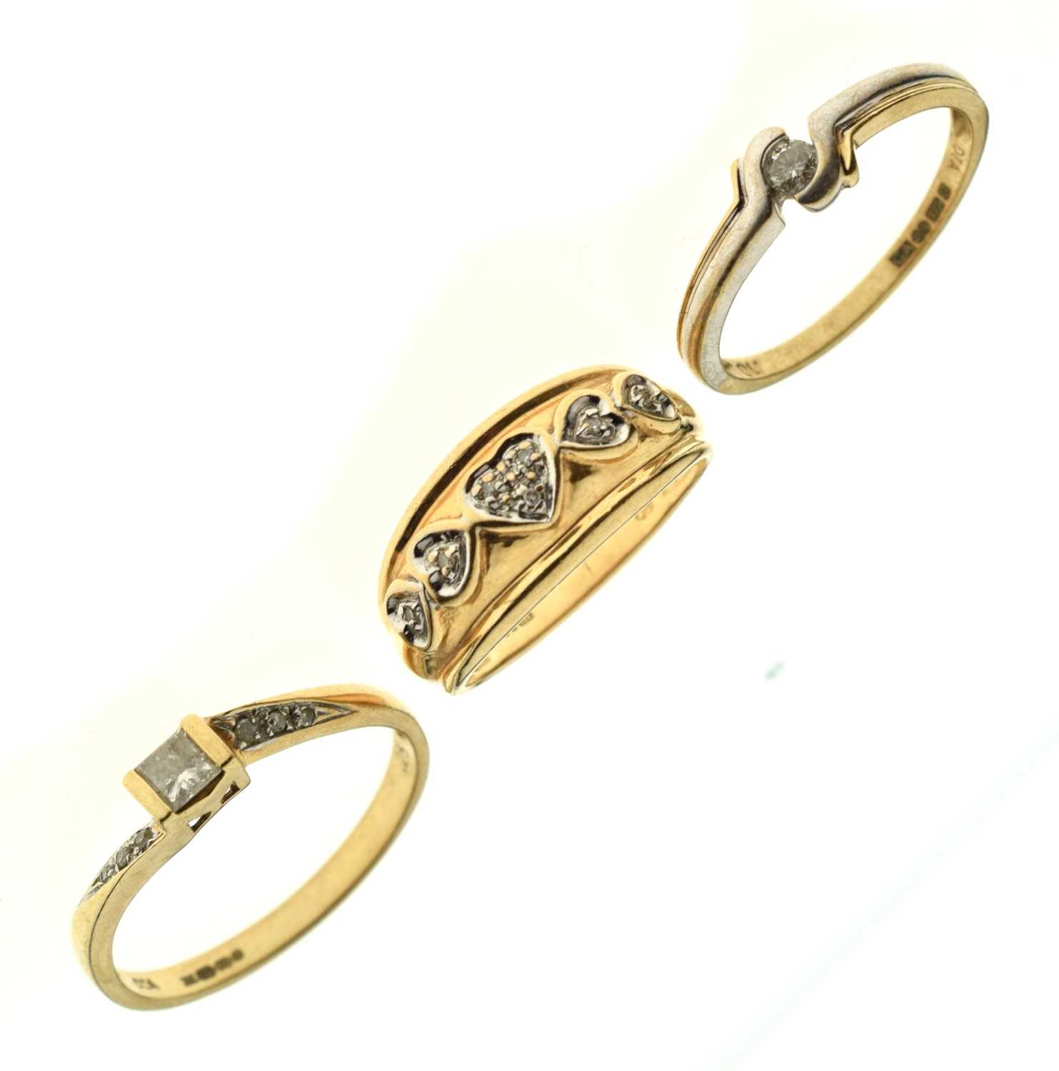 Lot 61 - Three 9ct gold diamond set dress rings