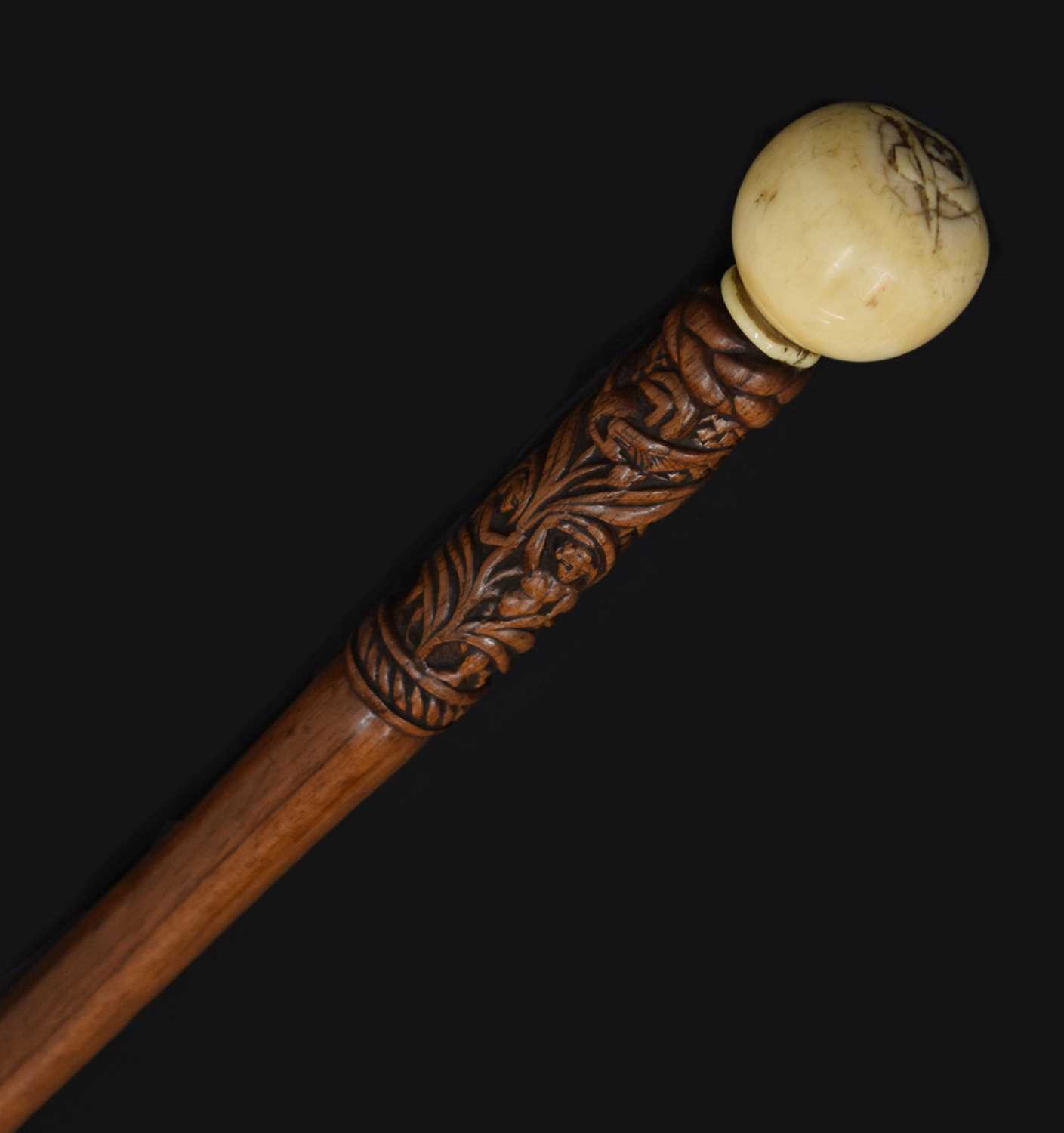Lot 223 - Early 20th century walking cane with ivory