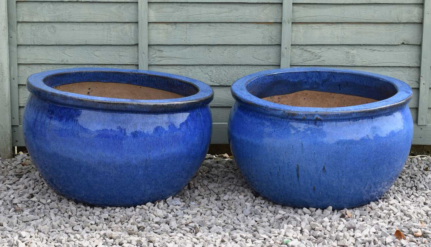 Lot 15 - Pair of powder blue-glazed pottery planters