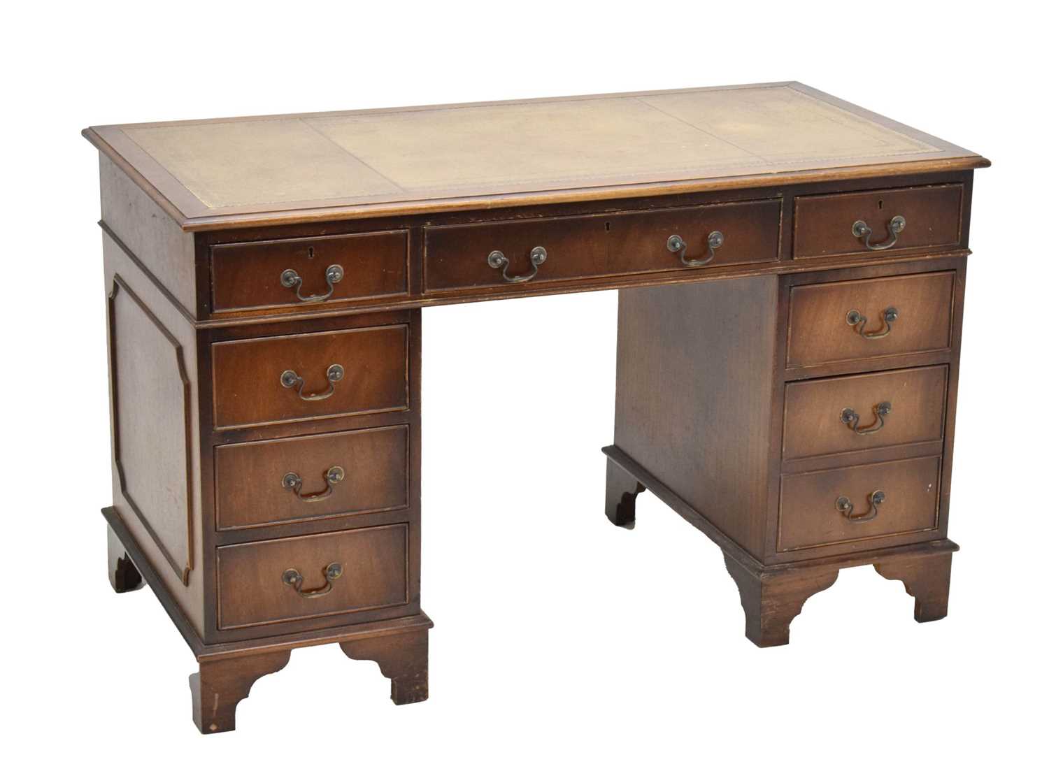 Lot 435 - Old reproduction mahogany twin pedestal desk