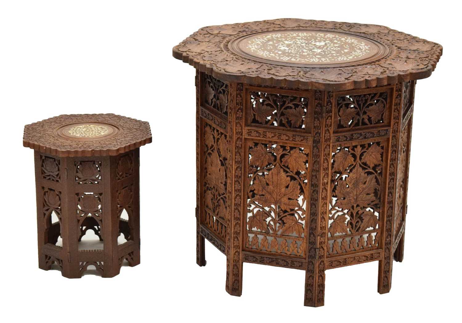 Lot 323 - Two Indian carved and inlaid side tables