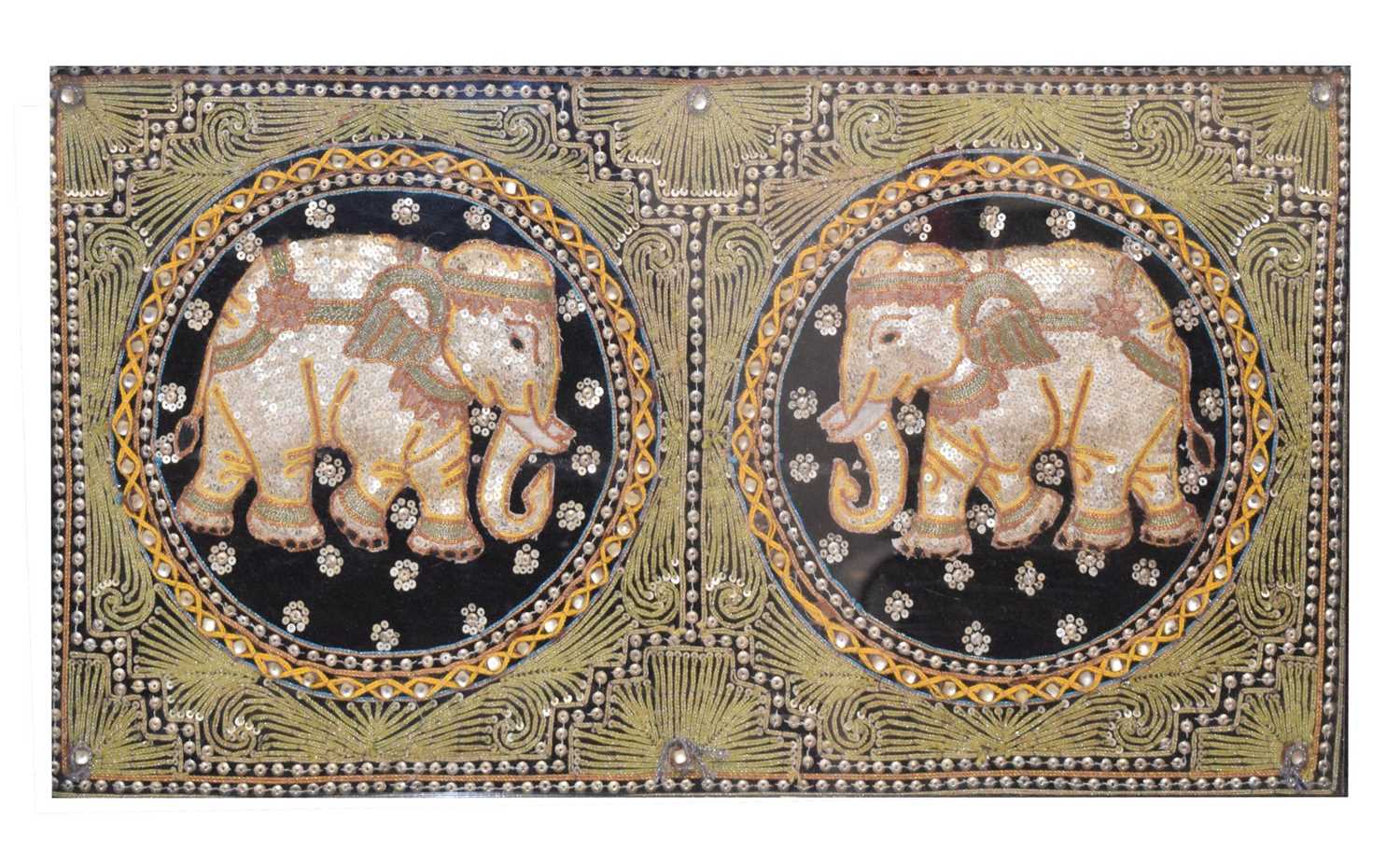 Lot 685 - Burmese kalaga panel depicting two elephants