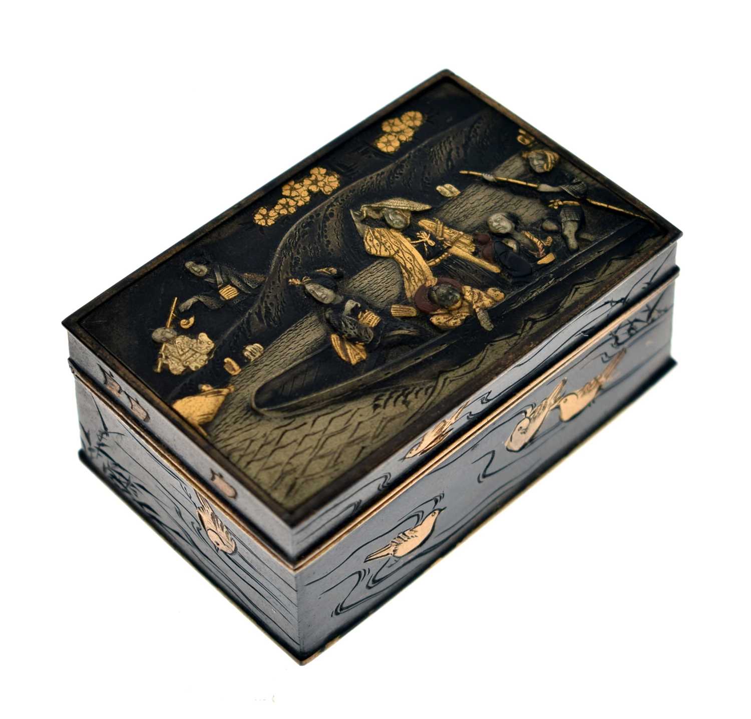 Lot 347 - Small Japanese Meiji period Shakudo pill box