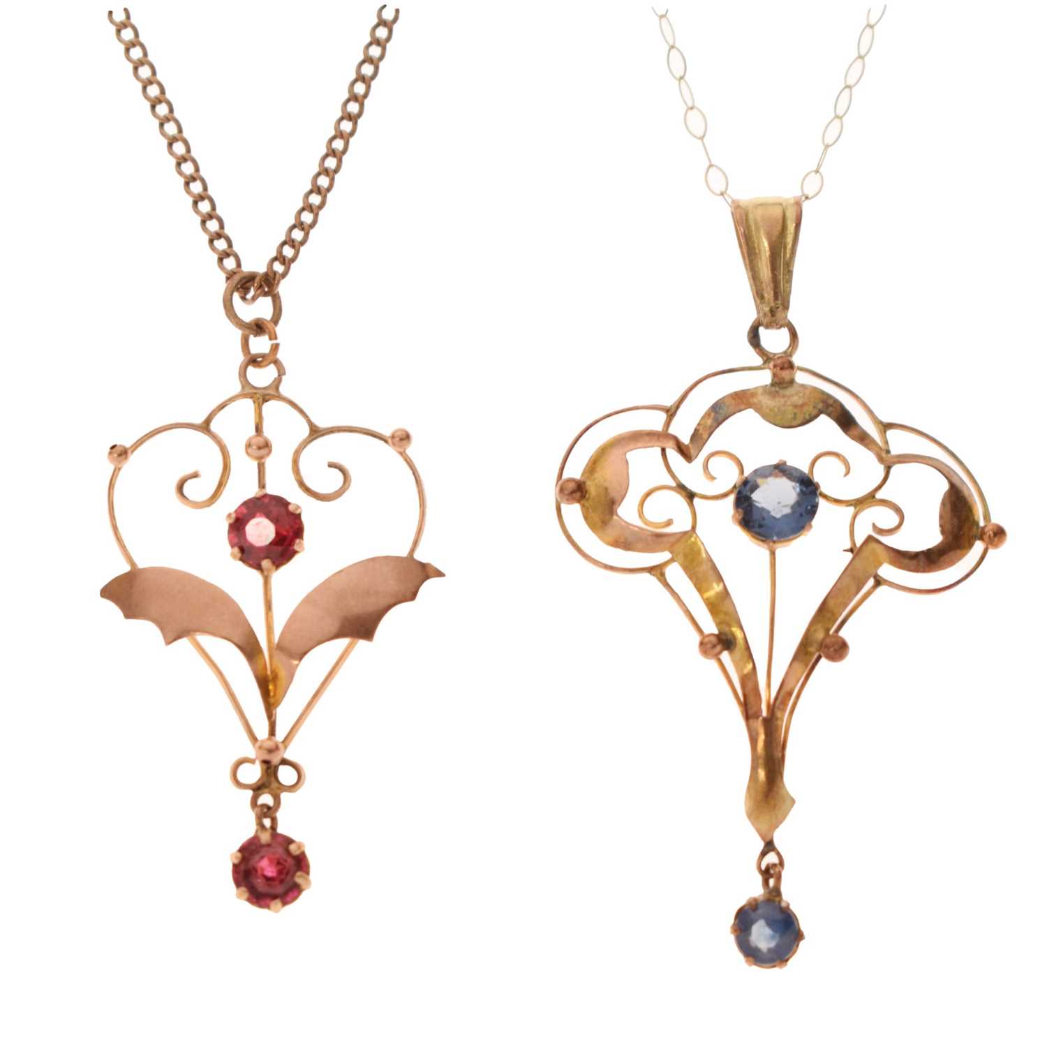 Lot 122 - Two Art Nouveau gem-set pendants