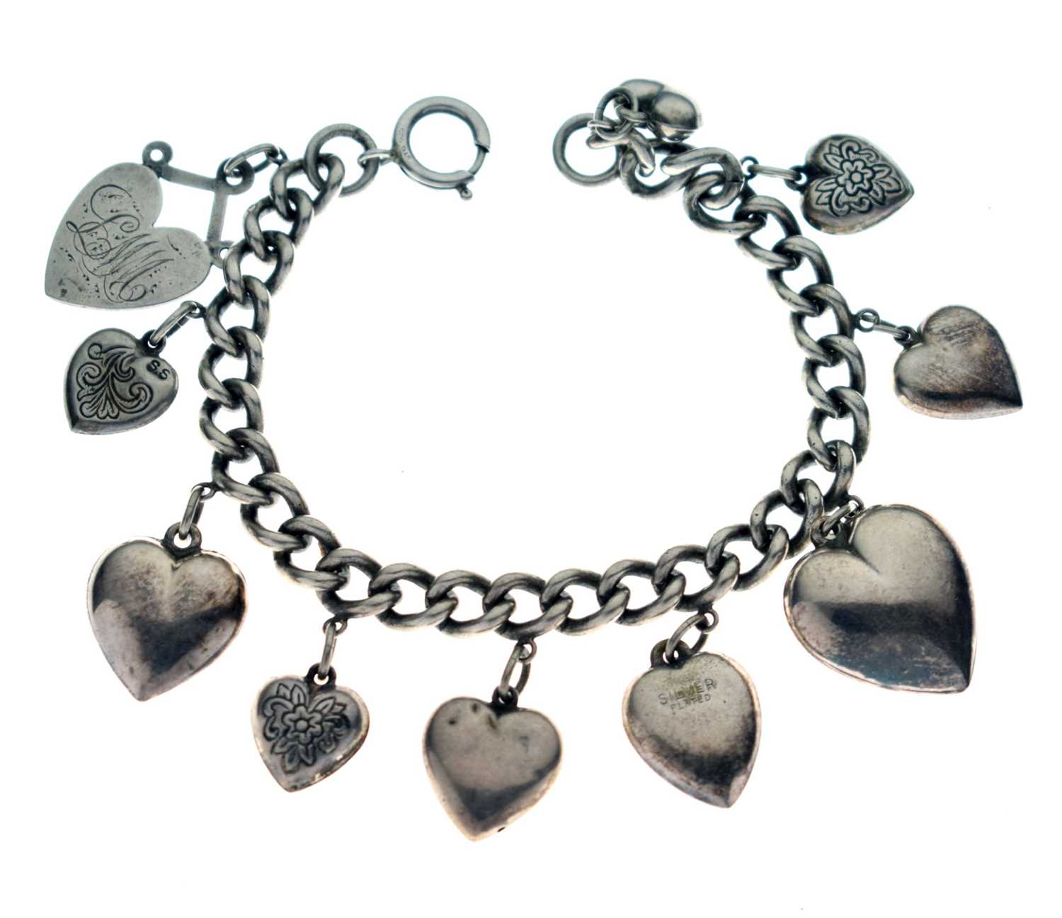 Lot 177 - Silver bracelet of heart-shaped charms