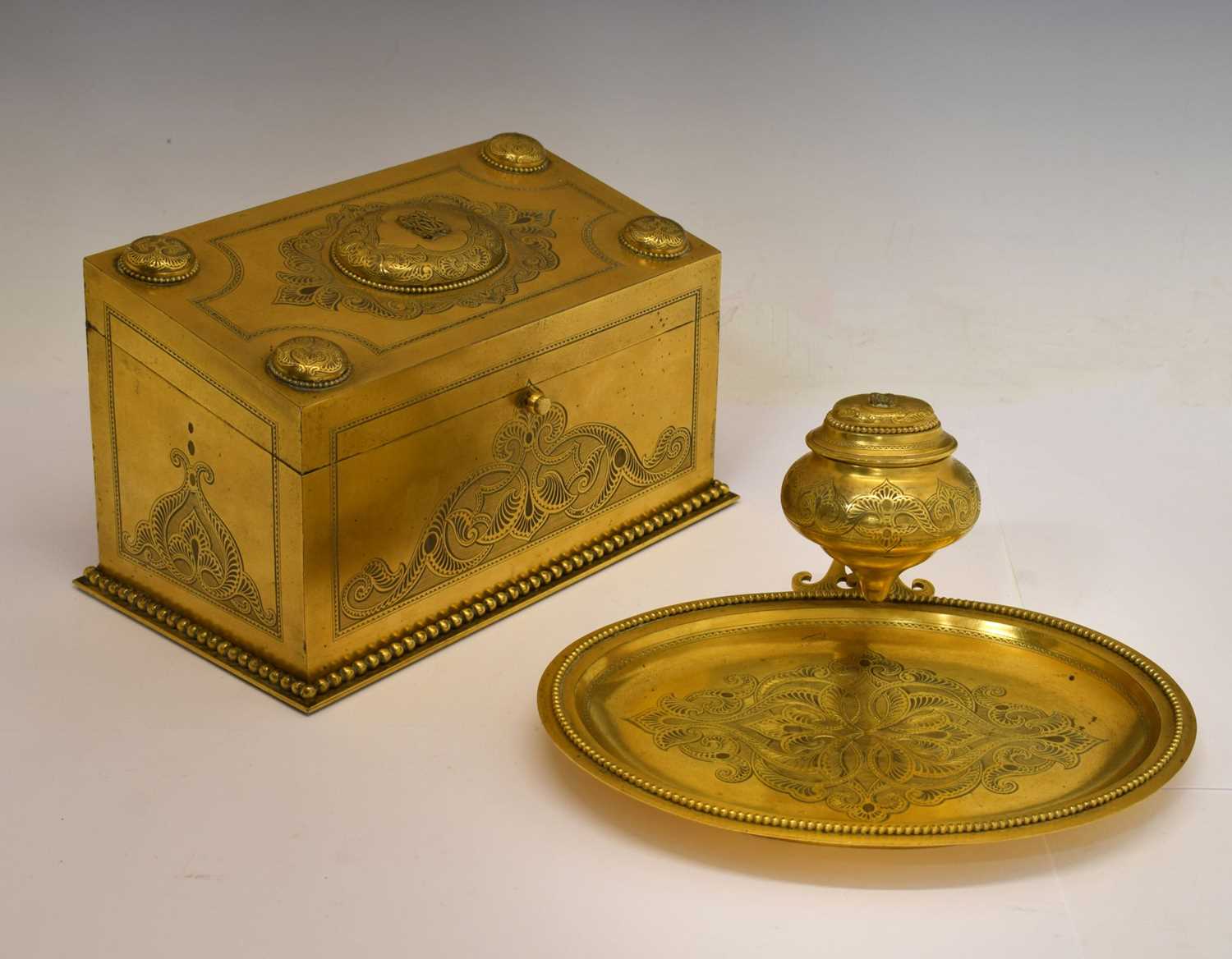 Lot 248 - Early Victorian engraved gilt brass desk