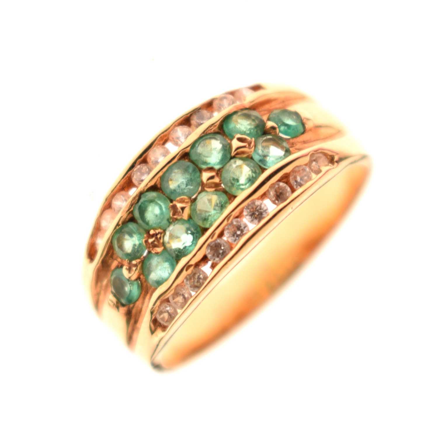 Lot 29 - Emerald and diamond multi stone dress ring,