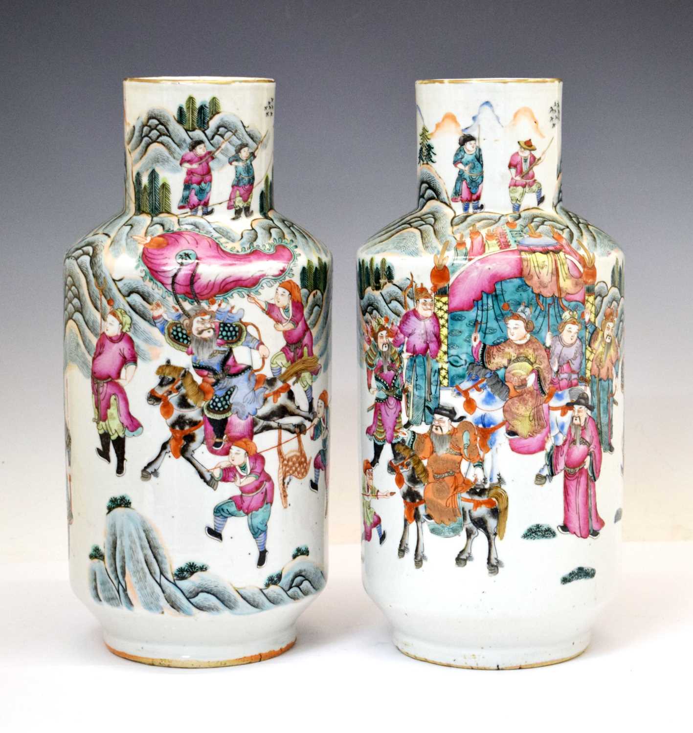 Lot 235 - Pair of Chinese Canton Famille Rose rouleau