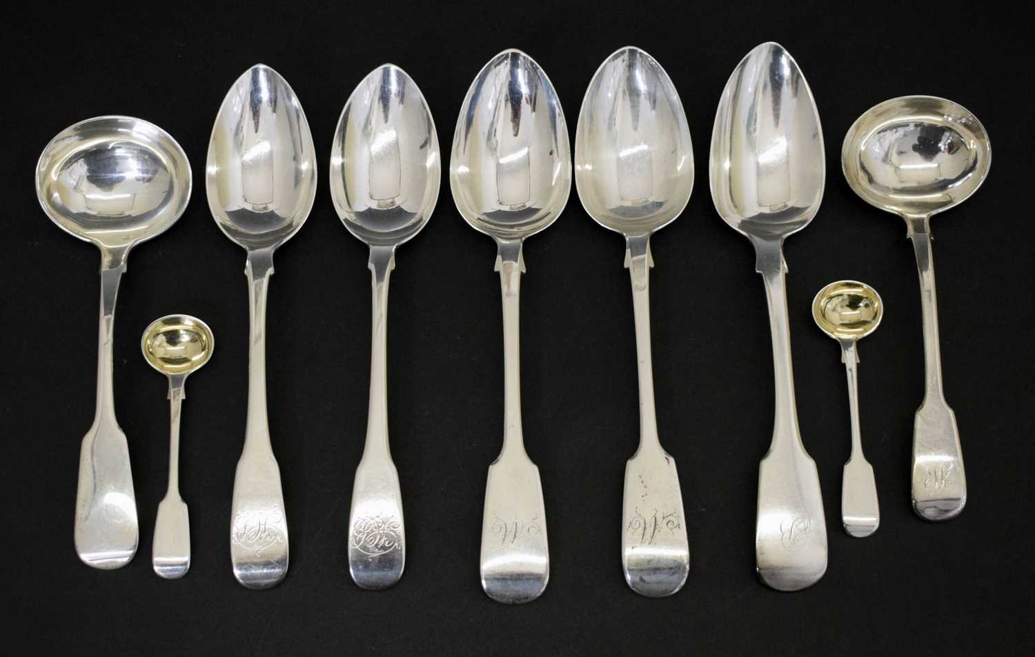 Lot 262 - Assorted 19th century silver fiddle pattern