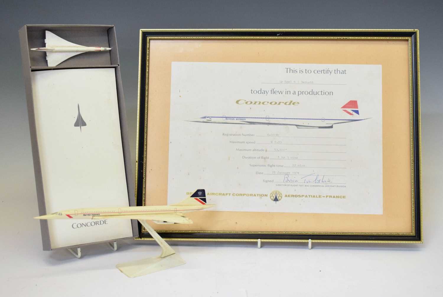 Lot 190 - Certificate from a Concorde test flight