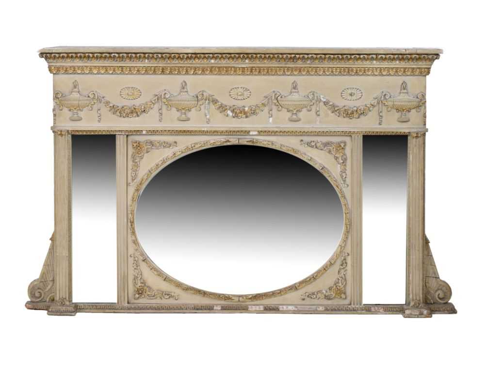 Lot 566 - Adam Revival cream painted overmantel mirror