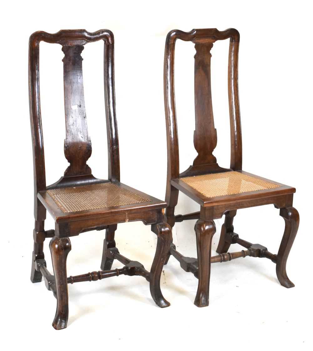 Lot 666 - Pair 17th Century splat back chairs with