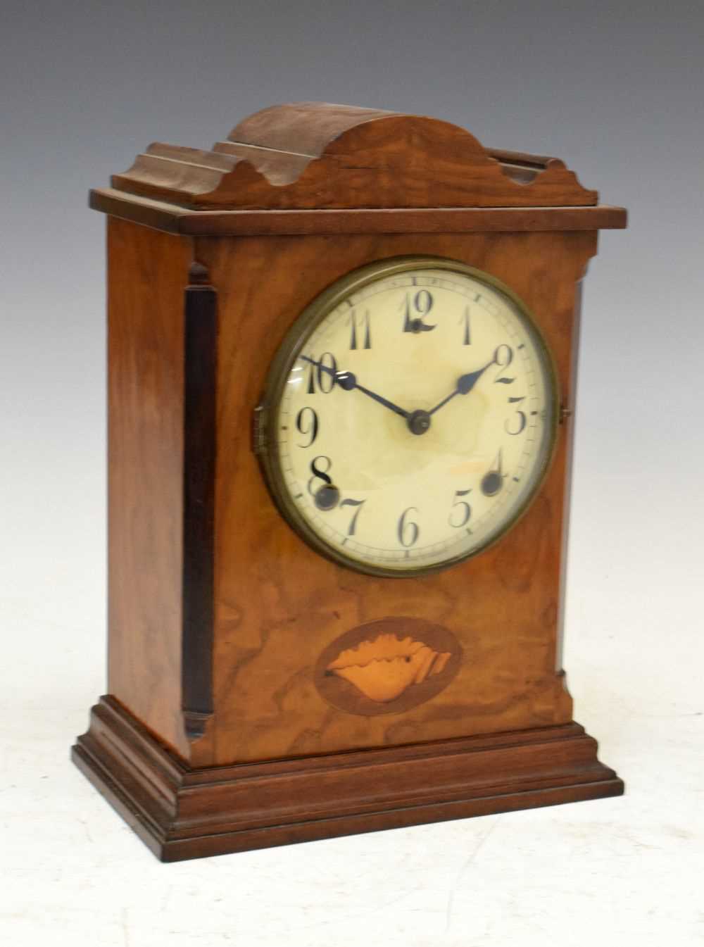 Lot 340 - Early 20th Century inlaid walnut mantel