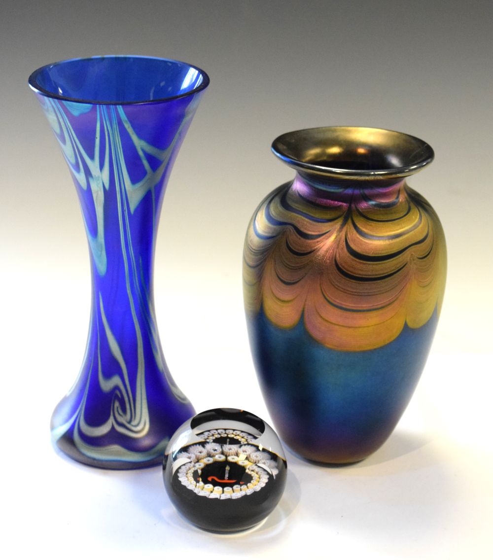 Lot 457 - Boxed okra glass vase, another, and