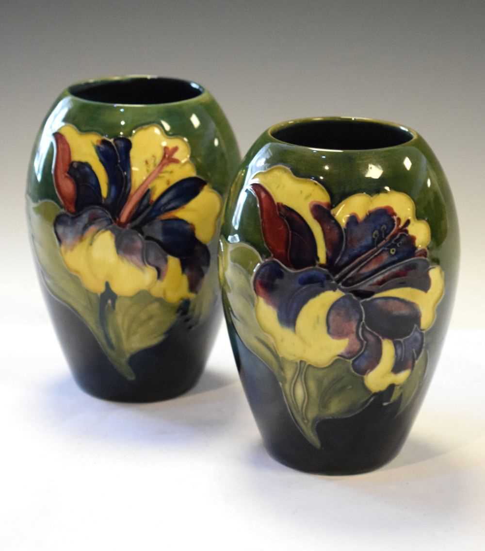 Lot 382 - Moorcroft - Pair of Hibiscus pattern green